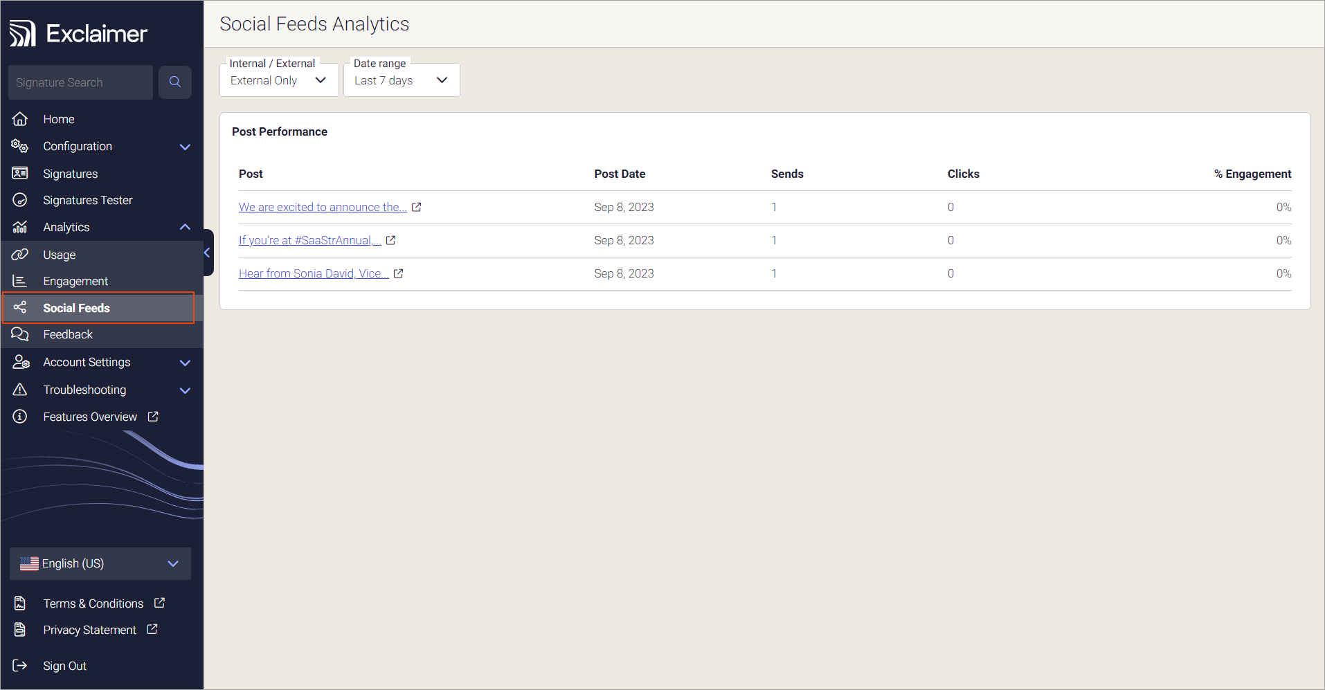 Social Feeds Analytics – Exclaimer Knowledge Base